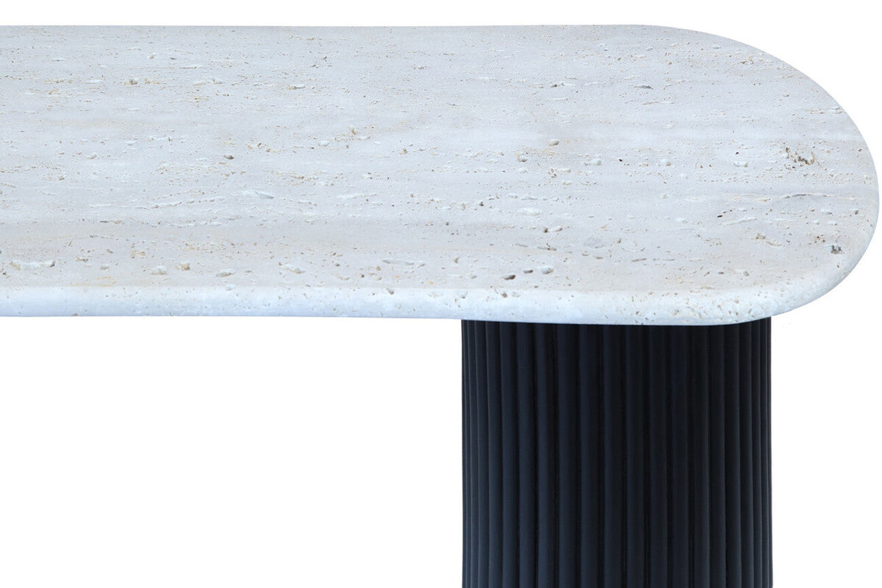 Tyler Travertine Top Console Table with Black Acacia Wood Legs