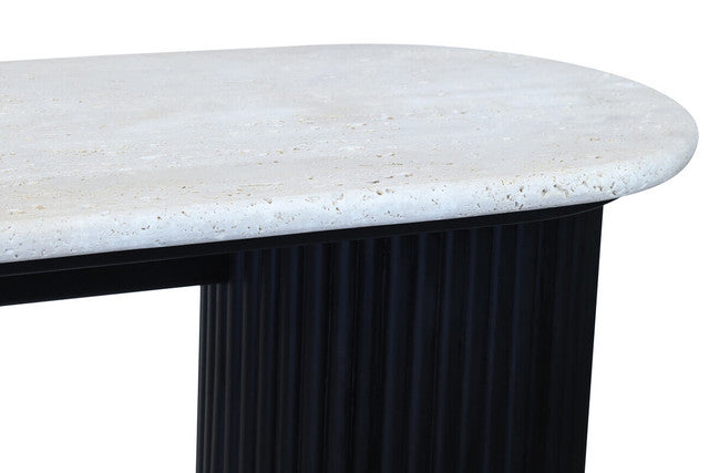 Tyler Travertine Top Console Table with Black Acacia Wood Legs