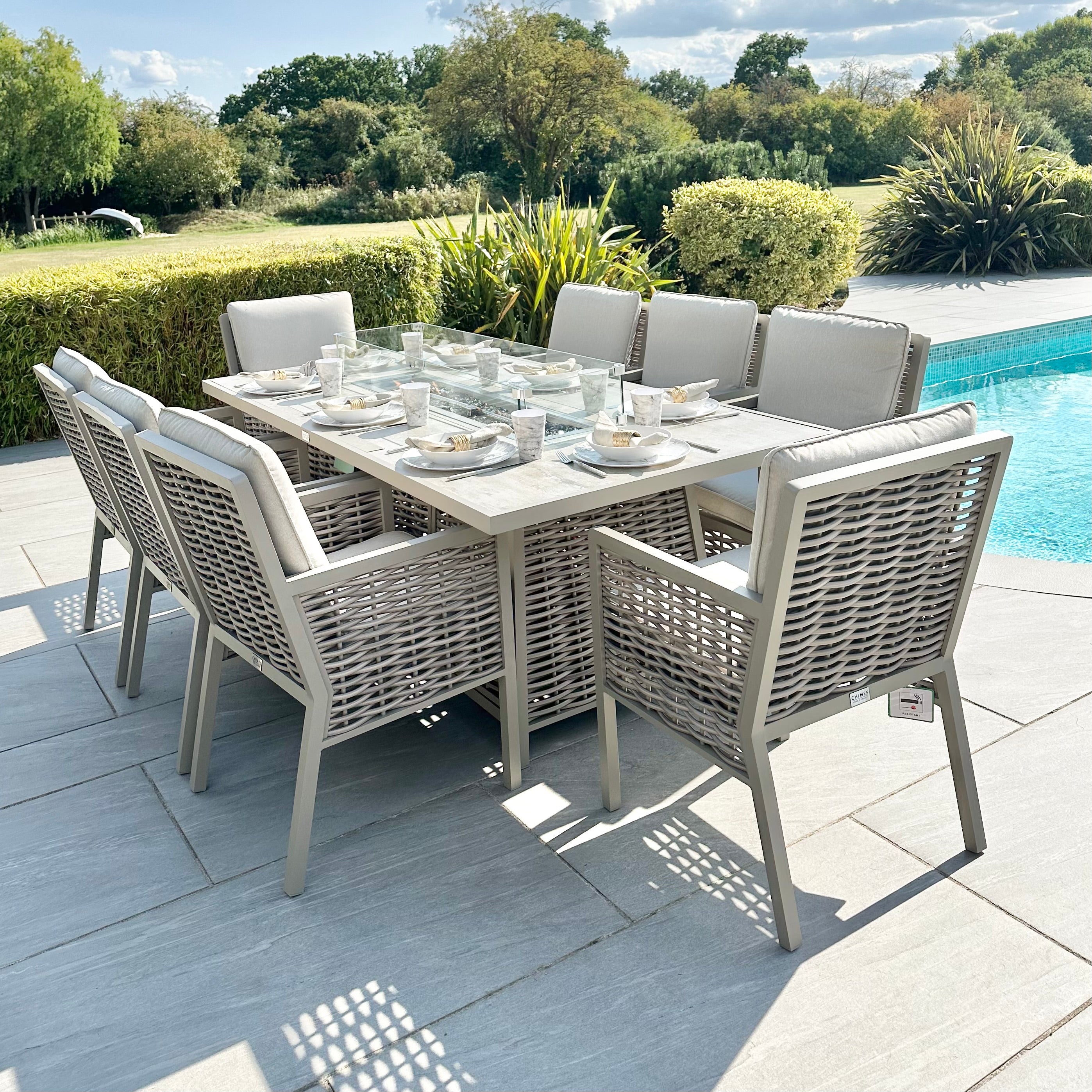 Chimes - Monaco Aluminium 8 Seat Rectangular Dining Set - 1 Meter x 2